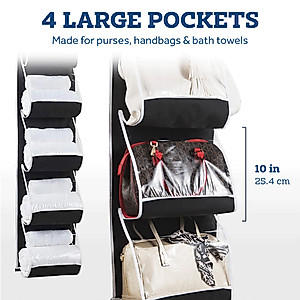 ZOBER Purse Organizer For Closet - Over The Door Purse Organizer W/ 6 Pockets for Easy Purse Storage - Durable Metal Hooks - Purse Rack W/Clear Pockets - Black (2 Pack)