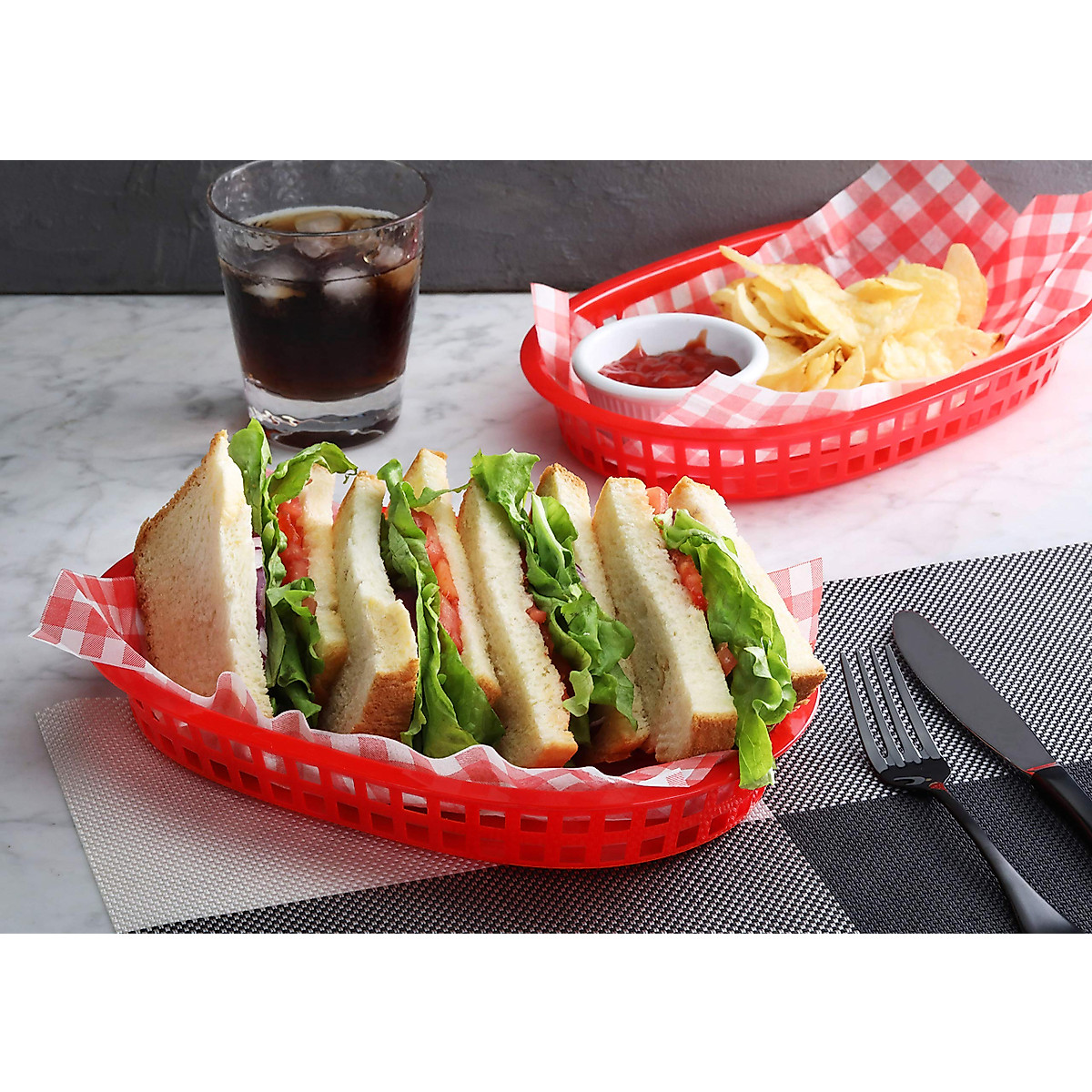 New Star Foodservice 44065 Fast Food Baskets, 10.5 x 7 Inch, Set of 12, Red