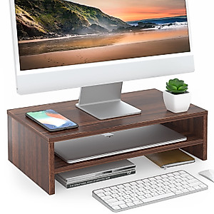 FITUEYES Monitor Stand - 2 Tier Computer Monitor Riser with 16.7 Inch Shelf, Wood Desktop Stand for Laptop Computer Screen, Desk Organization, Office Supplies