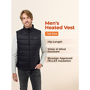 ORORO Men's Tall Size Heated Vest with Battery Pack, Puffer Heating Vest (Charger Not Included) (Black, XLT)
