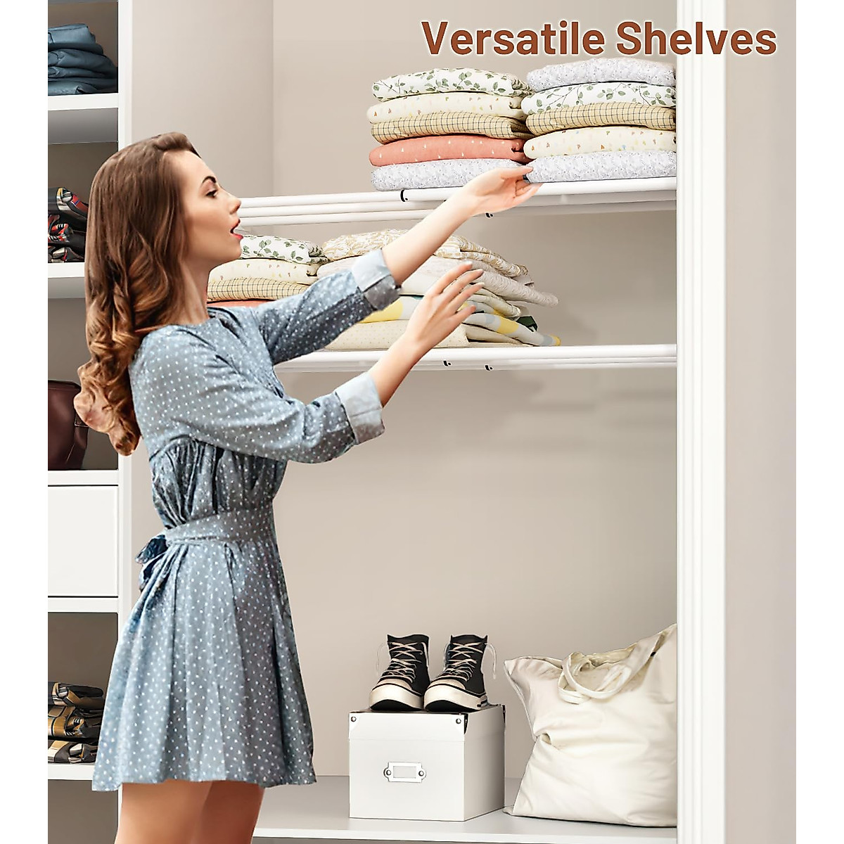 KIMBORA Expandable Shoe Rack for Closet Mounted Shoe Storage Organizer Shelves, 2 Packs Metal Adjustable Shoe Shelf Organizer for Bedroom, Cabinet, White