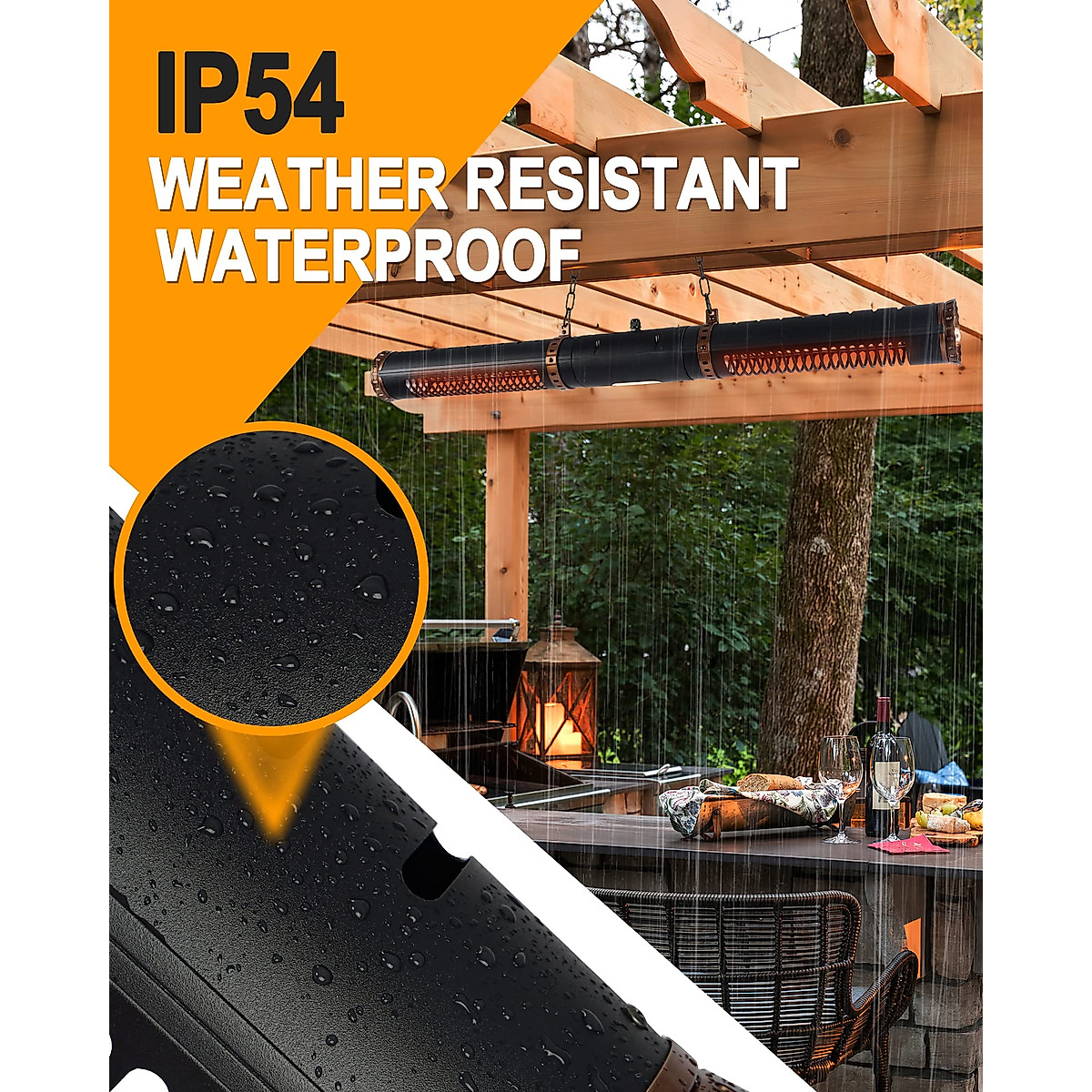 Star Patio Electric Patio Heater, Hanging Patio Heater, Ceiling Outdoor Heater with Remote, 750/1500W Infrared Heater with Cylinder Shape, Sectional & Silent Heating, IP54 Waterproof, STP2566-RMLED-C