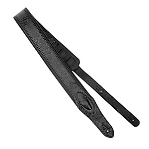 Walker & Williams SF-06 Black Handmade Textured Snakeskin Pattern Padded Guitar Strap with Snakehead Design For Acoustic, Electric, And Bass Guitars