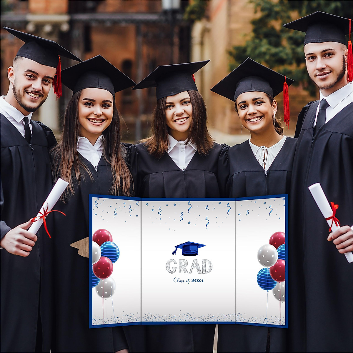 Navy Blue Graduation Signature Board, Grad Cap & Balloons, 18"X12" Class Of 2024 Grad Guest Book Alternative For College & High School Students, Congrats Graduate Gift, Party Favor & Decors - A05