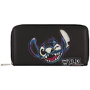 Concept One Disney Lilo and Stitch Wallet with Zipper, Zip Around Wallet Clutch, Black