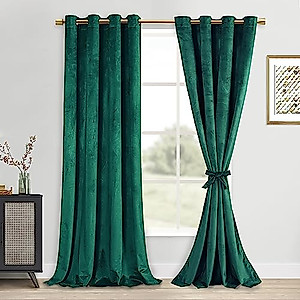 DWCN Dark Green Blackout Velvet Curtains 84 Inches- Refresh Bundleable Heavy Duty Thermal Insulated Noise Absorb Grommet Window Panels for Bedroom/Living Room Backdrop Decor, W52 x L84, Set of 2