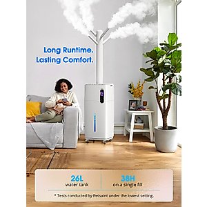 Petsaint 26L/5.7Gal Humidifier for Large Room Up to 3000 ft², 6-core atomization, 2000 mL/h Mist Output, Remote Control and 6 Mist Level, Ultrasonic Cool Mist Humidifiers for Bedroom Whole House
