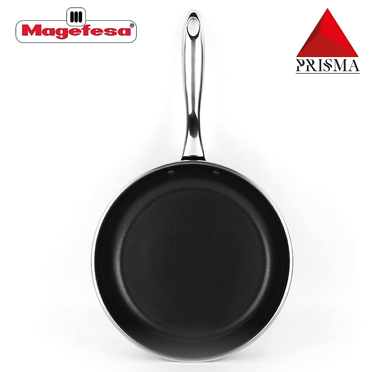 MAGEFESA Prisma – 9.4 inches Skillet, frying pan, made in 18/10 stainless steel, triple layer non-stick, for all types of kitchens, INDUCTION, dishwasher and oven safe up to 392ºF