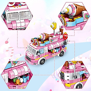 Girls Building Blocks Toys 553 Pieces Ice Cream Truck Set Toys for Girls 25 Models Pink Building Bricks Toys STEM Toys Construction Play Set for Kids Best Gifts for Girls Age 6-12 and Up