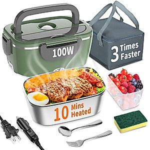IFENROL Electric Heated Lunch Box 100W - 3-IN-1 Fast Heating Lunch Boxes Portable Food Heater for Adults,12V/24V/110V 1.5L Lunch Box with Leak-Proof Lid for Car Truck Office (3 Times Faster)