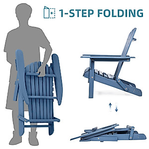 Wooden Folding Adirondack Chair Set of 2, Pre-Assembled BackRest Wood Lounge Chair for Outdoor Patio Garden Lawn Backyard Deck Pool Beach Firepit