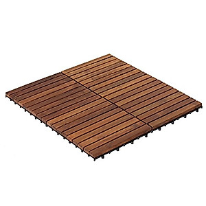 Bare Decor EZ-Floor Interlocking Flooring Tiles in Solid Teak Wood Oiled Finish (Set of 10), Long 9 Slat