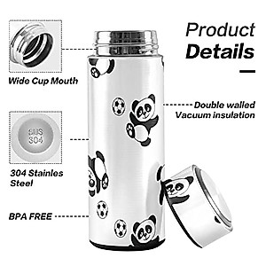 CaTaKu Panda Soccer White Water Bottle Insulated 16 oz Stainless Steel Flask Thermos Bottle for Coffee Water Drink Reusable Wide Mouth Vacuum Travel Mug