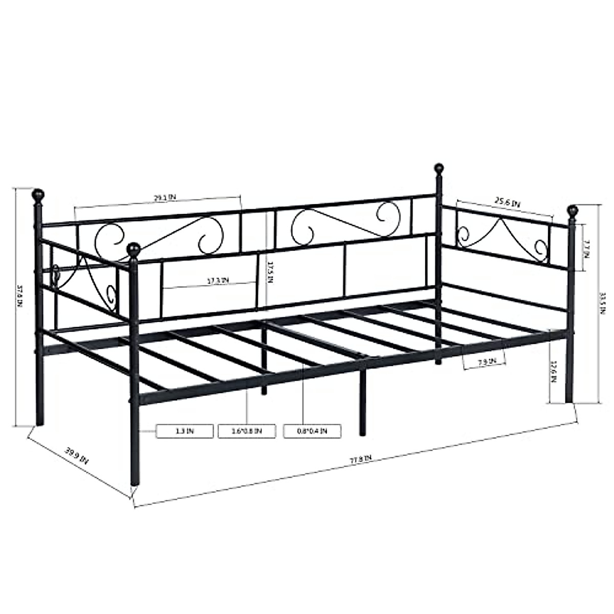 FurnitureR Metal Daybed Frame, Twin Size Metal Platform Bed with Headboard,Heavy Duty Steel Slats Support for Living Room Bedroom Guest Room, Black