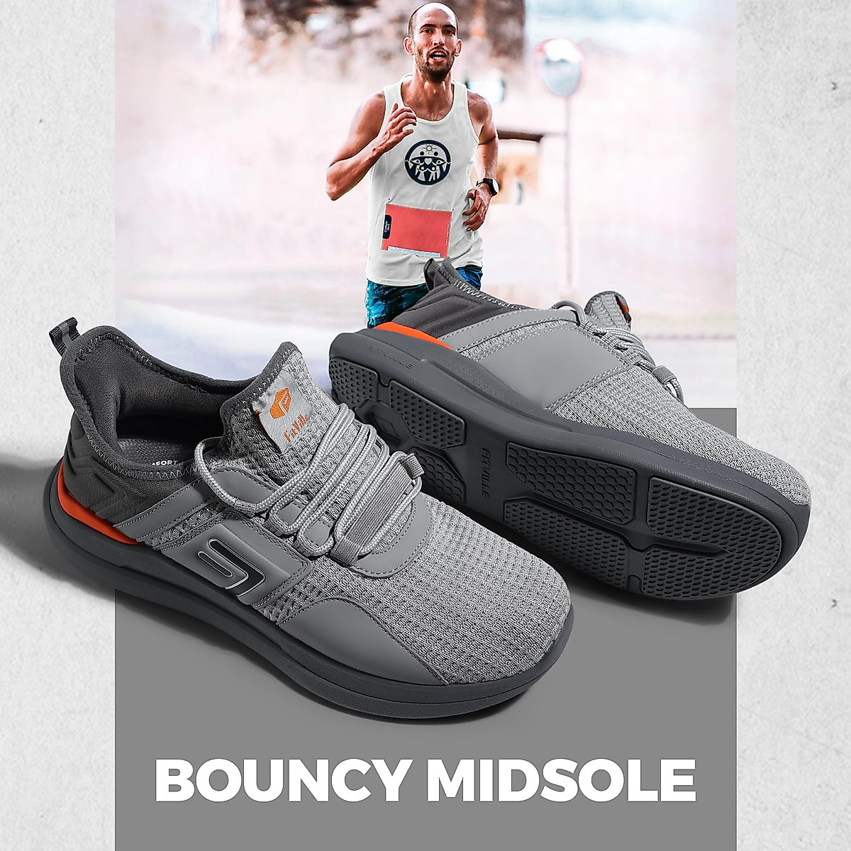 FitVille Wide Sneakers for Men Road Running Athletic Shoes with Wide Toe Box - Fresh Core (Gray, 14 Wide)