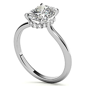 10K Solid White Gold Handmade Engagement Rings, 2 CT Oval Cut Moissanite Diamond Solitaire Bridal/Wedding Rings for Women/Her, Minimalist Ring Anniversary Ring For Gifts (5)