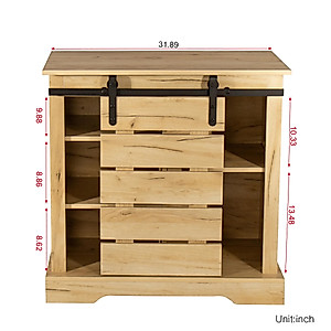 IULULU Buffet Cabinet, Wooden Accent Sideboard with Sliding Barn Door and Interior Shelves for Hallway, Kitchen, Living Room, Bedroom Table, Natural