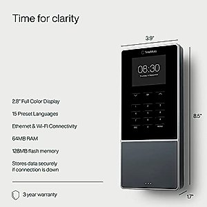 TimeMoto TM–616 Employee Time Clock With RFID and PIN Punching, Office Time Card Machine For Up to 200 Users, Clocking, Scheduling, Timesheets, Reports, Wi-Fi, App for iOS/Android, 3-Year Warranty
