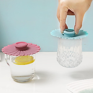 Sunflower Silicone Cup Covers (Set of 3) ， Multicolored Silicone Lids for Mugs, Cups, Tea Pots,Flexible Mug Covers，Hot Cup Lids for Coffee & Tea