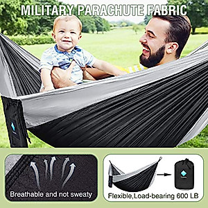 Double Hammocks for Camping, Portable Parachute Hammock for Outdoor Hiking Travel Backpacking - Hammocks Swing for Backyard & Garden 78''W 118''L (Khaki/Green)