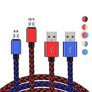 2 Pack PS4 Controller Charging Cable,Zwirelz Charging Cable for Xbox One Controller Nylon Braided Sync Cord Charger for Playstation 4 Dualshock 4 PS4 Slim/Pro, Android (Blue+Red)
