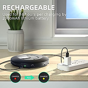 CD Player Portable, Rechargeable Portable CD Player for Car and Travel, Walkman CD Player with Headphone and Anti-Skip/Shockproof, Personal CD Player with LCD Display, AUX Cable, Backlight