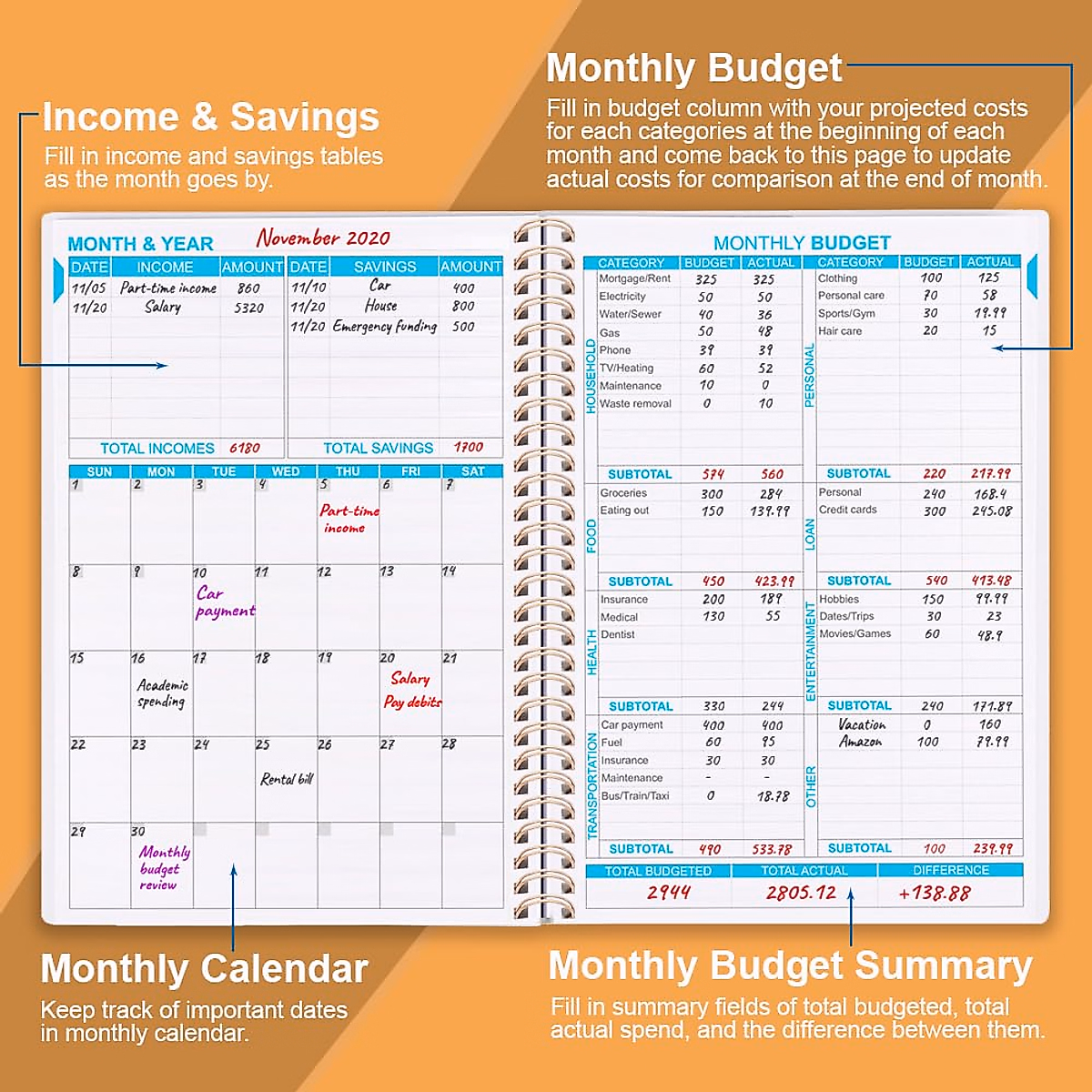 Budget Planner - Monthly Finance Organizer with Expense Tracker Notebook to Manage Your Money Effectively, Undated Finance Planner/Account Book, Start Anytime, 1 Year Use, A5, Yellow Flower