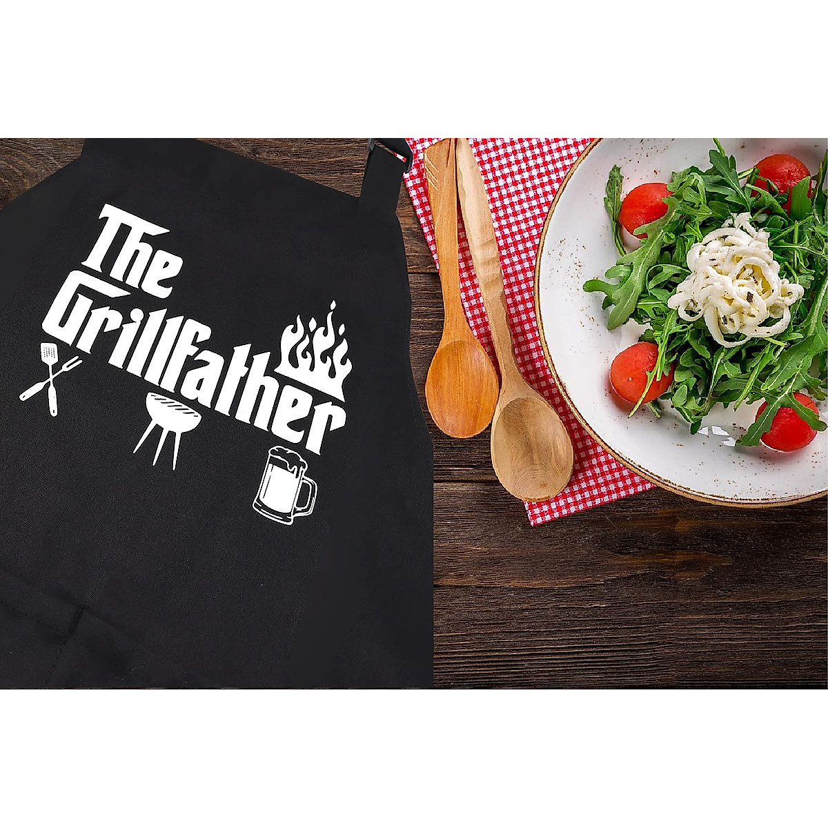 POTALKFREE Funny Grilling Aprons for Men with Pockets, The Grillfather Waterproof Kitchen Cooking BBQ Apron for Dad Man Husband, Grill Gifts for Birthday Christmas Thanksgiving