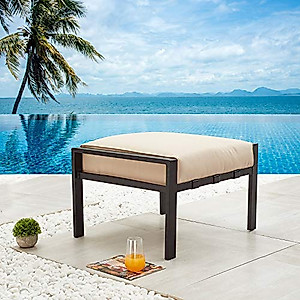 Sports Festival Patio Ottoman Metal Footstool with Soft Thick Cushion Small Seat Outdoor Furniture for Garden Yard Deck, Beige