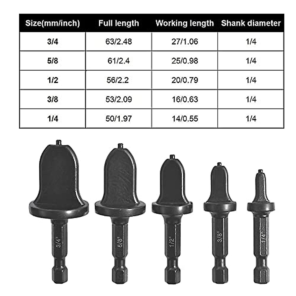 Mesee Swaging Tool Drill Bit Set, 5 Pieces 1/4'' Hex Shank Copper Pipe Flaring Drill Bits Tube Expander Steel Swage Bits Air Conditioner Tubing Expand Repairing Set - 1/4'', 3/8'', 1/2'', 5/8'', 3/4''