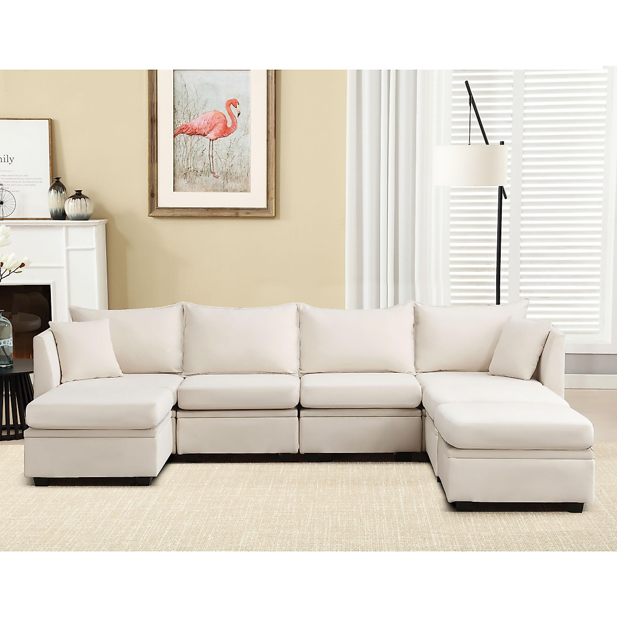 JMYMRY Modular Sectional Sofa, Convertible U Shaped Sofa Couch with Storage, Flexible Modular Combinations Fabric Couch for Living Room, Beige