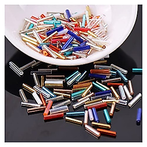 NHBT YU 2x9mm 240pcs Czech Glass Tube Bugle Glass Seed Gasket Beads Crystal Long Tube Beads Made by Austria DIY Jewelry Making Accessory T725 (Color : Transparent, Size : 2x9mm 240pcs)