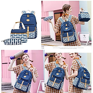 Kids Backpack for Girls Boys Elementary Middle School Backpacks Teen Bookbag with Lunch Box Lightweight Canvas Daypacks Laptop Rucksack(Dark Blue)