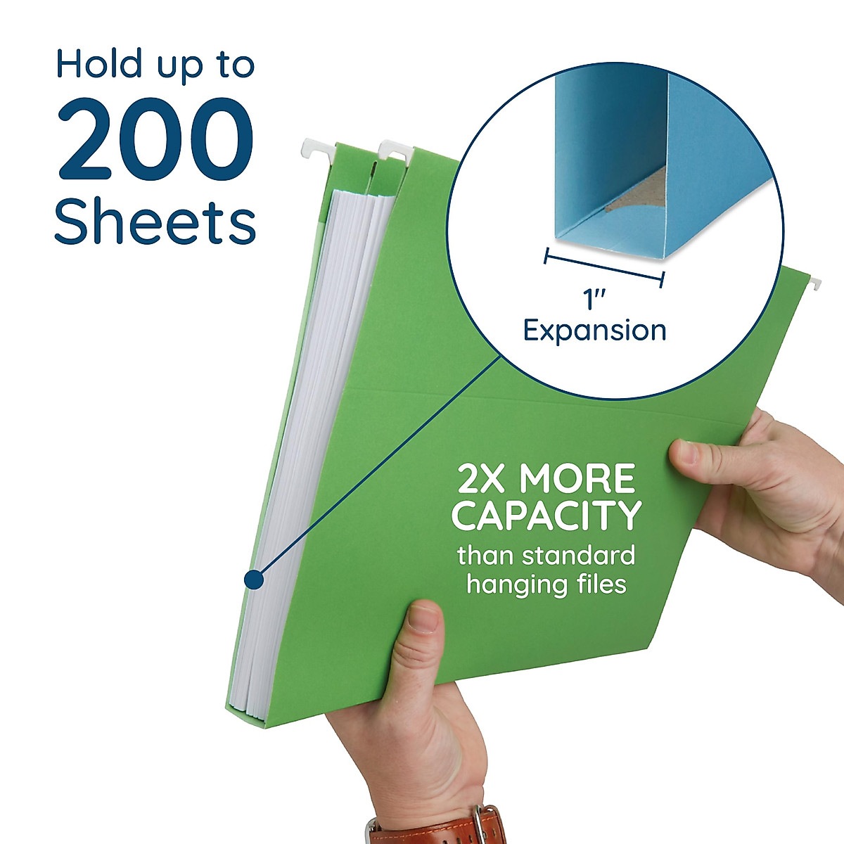 25 Blue Summit Supplies Hanging File Folders 1 inch Expansion, Assorted Colors Hanging File Folders Extra Capacity 1 inch, 11PT Paper, 1 inch Expandable File Folders, 25 Pack