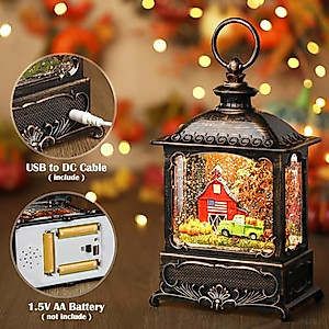 Priddop Fall Snow Globe Lantern - Red Barn Truck Pumpkin Farm Glittering Autumn Harvest Decorations for Home, Thanksgiving