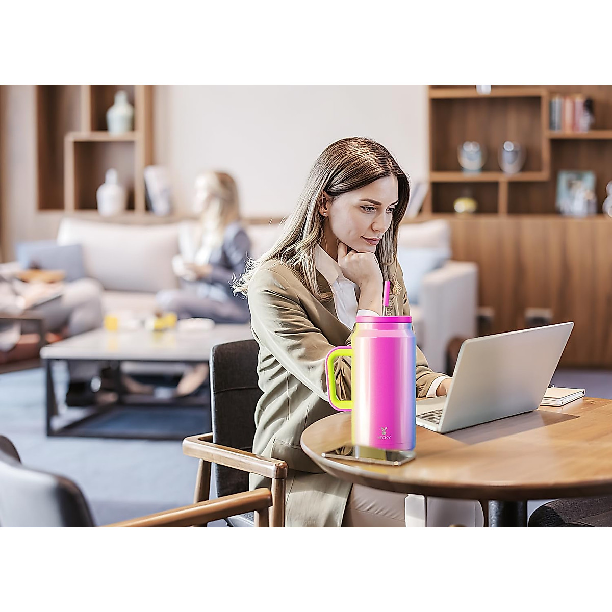 Meoky 50 oz Tumbler with Handle and Straw, Stainless Steel Vacuum Insulated Tumbler with Lid and Straw, Keeps Cold for 36 Hours, 100% Leak-proof, BPA-Free, Non-slip Base (Rainbow)