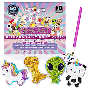 50 Kawaii Diamond Painting Stickers - Kids Diamond Painting Kits for Kids with Holographic Diamond Art Stickers - Diamond Art For Kids Gem Art Kits for Kids - Diamond Painting for Kids Gem Painting