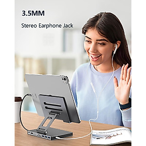 iPad Pro USB C Hub Stand, Adapter for iPad Pro M4 M2 M1 13 12.9 11 Inch iPad Air Docking Station Foldable 4K 60Hz HDMI, PD Charging, SD/TF Card Reader, 3 USB 3.0, 3.5mm Audio, iPad Dock Accessories