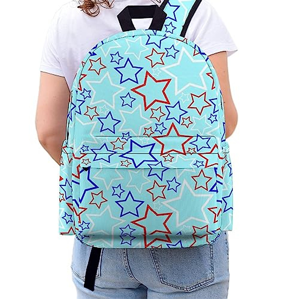 CobCub Red Blue And White Stars 17 Inch Backpack For Women Men Red Blue And White Stars Large Travel Backpack Bag Cute Portable Laptop Backpack