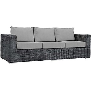 Modway Summon Wicker Rattan Outdoor Patio Sunbrella Sofa in Canvas Gray