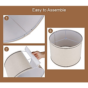 Lamp shades Set of 2,Drum Lampshades 13"x13" x 10" High, Medium Lampshades for Table Lamps Floor Lamps, Natural Linen Hand Crafted, Easy Assembly Required,Beige Lampshade((Spider Fitter)