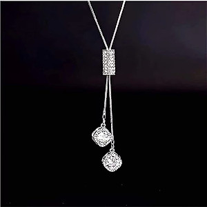 Cathercing Flower Rhinestone Pendant Long Necklace for Women Sweater Chain Statement Necklace Choker Adjustable Elegant Jewelry Accessories Dressy Collocation Winter Evening Party Wedding