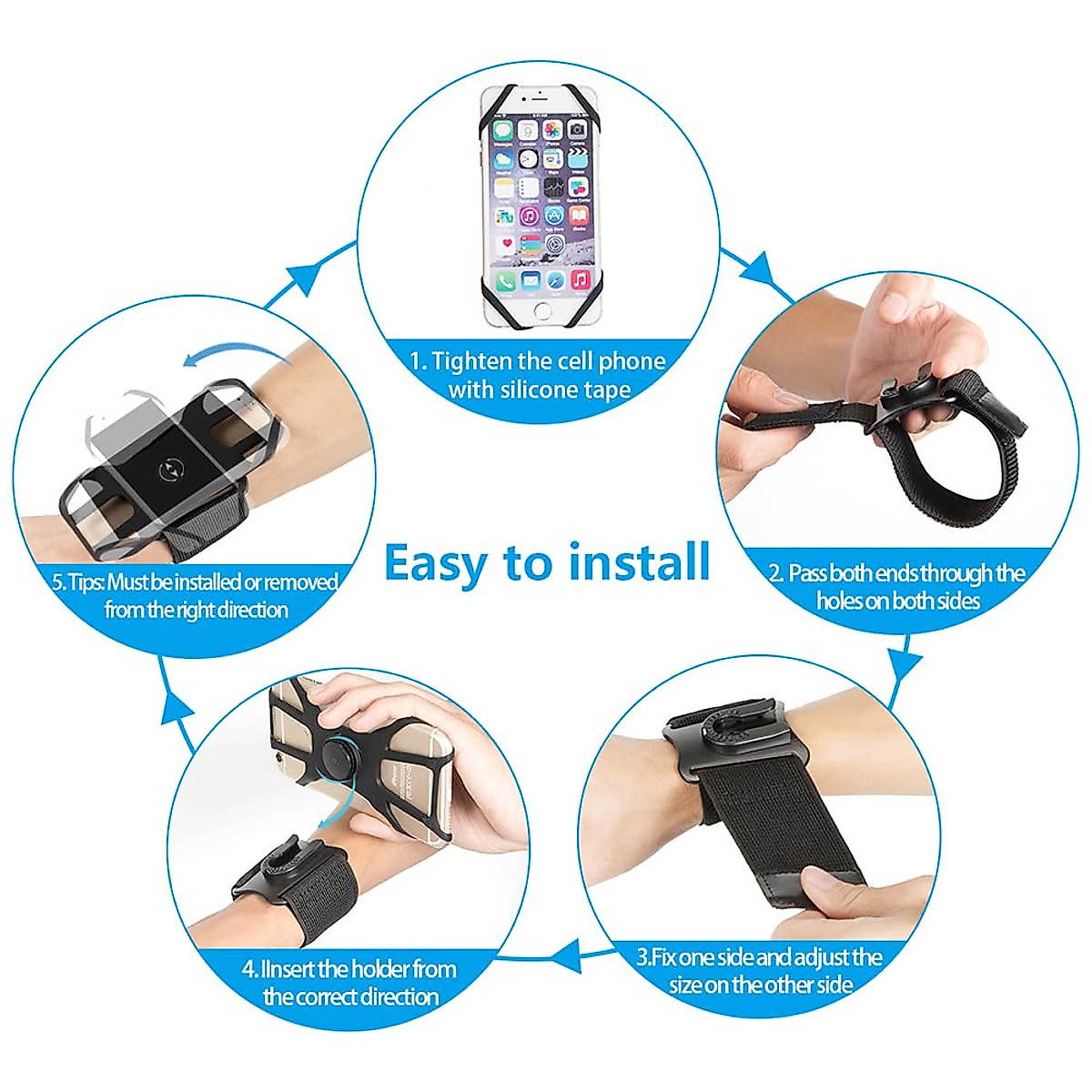 ZC GEL Running Armband Phone Holder, Arm&Wrist Phone Holder with 2 Different Lengths Strap Fit for Men Women Keep Your Phone Secure, Separable 360°Adjustable Phone Armband for Workout Running Jogging