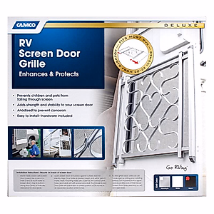 Camco Deluxe Aluminum RV Screen Door Grille | Adds a Sturdy Feel to the RV Door | Adjusts from 20-inches to 32-inches Wide | (43991)