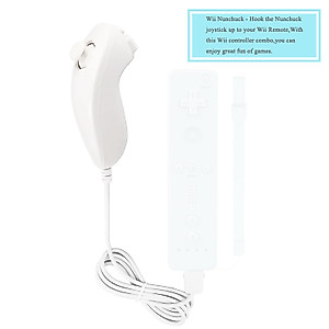 JINHEZO Nunchuck Controller Joystick Gamepad Replacement for wii Nunchuck Controller, Compatible with Nintendo Wii & Wii U Video Game Gamepads White Pack of 2