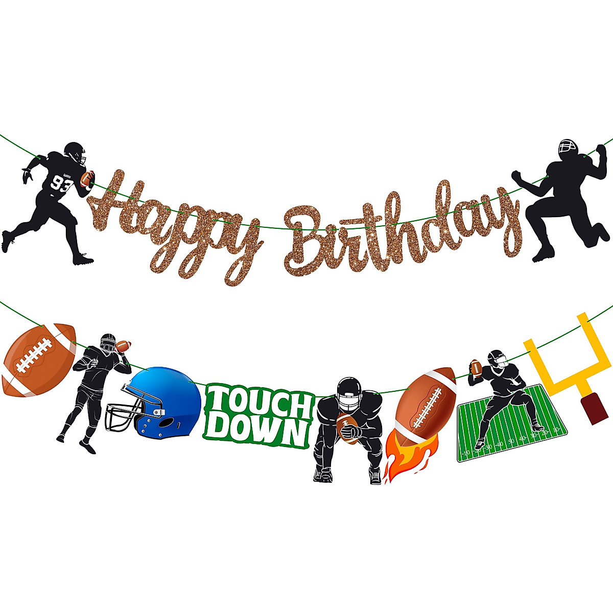 Football Happy Birthday Banners Football Themed Birthday Party Decoration Rugby Player Cutout Banner 2Pcs Football Party Decoration for Football Baby Shower Supplies