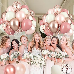 Dagelar Dusty Pink Boho Blush Balloons, Metallic Rose Gold Retro Pink Ivory White Balloons, Nude Cream White Balloons and Confetti Balloons for Bridal Baby Shower Girls Birthday Wedding Decor Supply