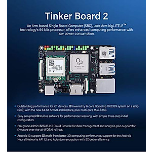 Tinker Board 2 6-Core 2.0 GHz Rockchip RK3399 Single Board Computer 2GB RAM GB LAN Wi-Fi & Bluetooth 5.0 GPIO Connectivity Support 4K Dual-Display