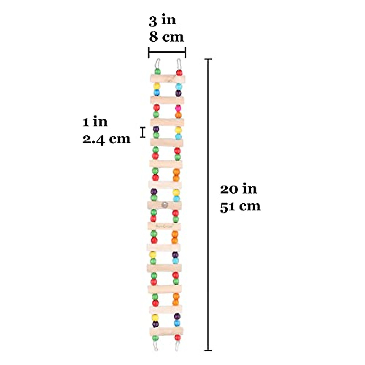 SunGrow Bird Ladder Bridge, 20 x 3 Inches, Raw Wood and Edible Dye, Suitable for Small to Medium Birds, 1 Piece