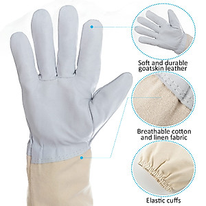 Professional Beekeeper Jacket with Goatskin Gloves- Premium Beekeeping Suit Jacket Pull Over with Fencing Veil Hood- Bee Jacket Beekeeping Smock Protective Suit for Beginner & Professional Beekeepers